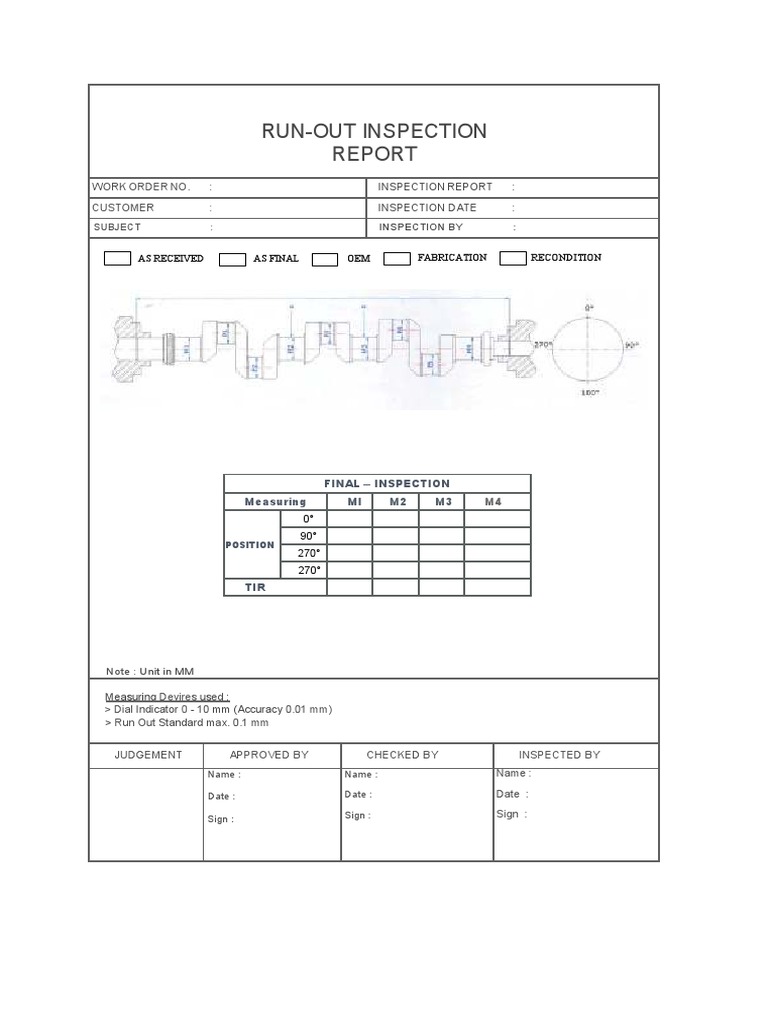 Crankshaft Inspection Report | PDF