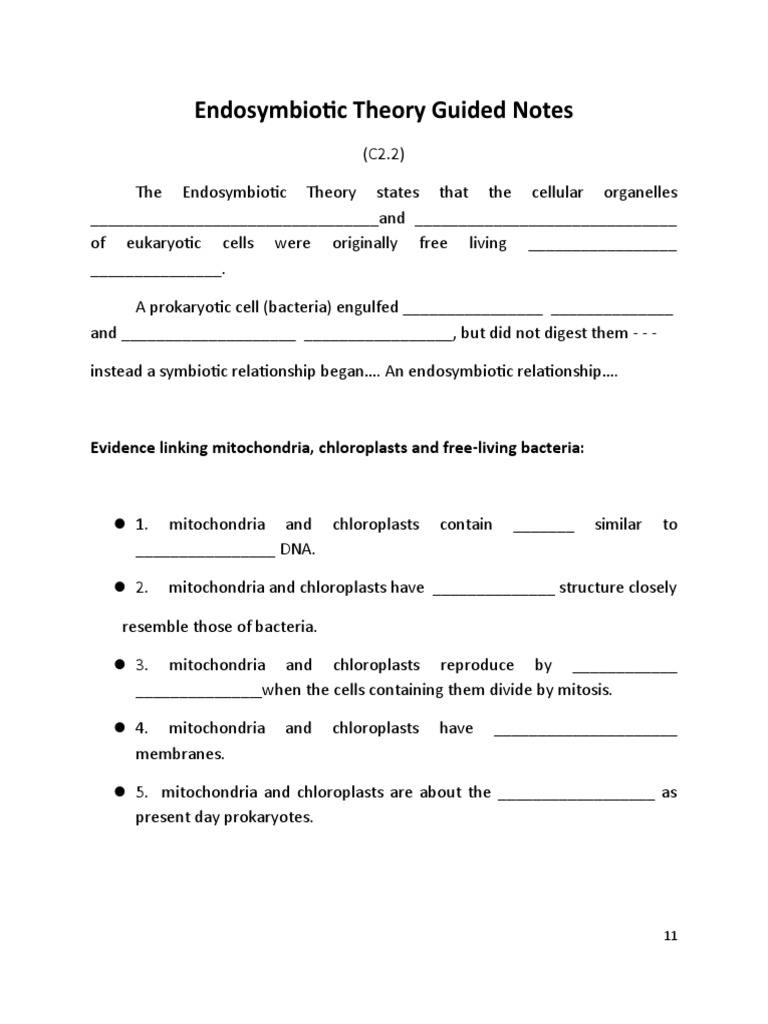 Endosymbiotic Theory Guided Notes: Evidence Linking Mitochondria ...