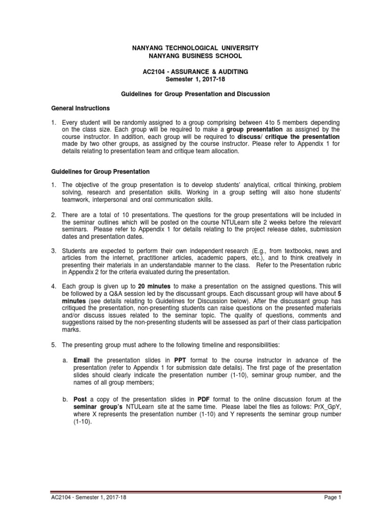Group Presentation Guidelines AC2104 | PDF | Facial Expression | Rubric ...