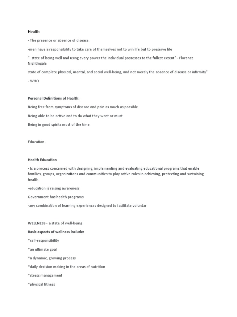 Health: Personal Definitions of Health | PDF | Behavioural Sciences ...