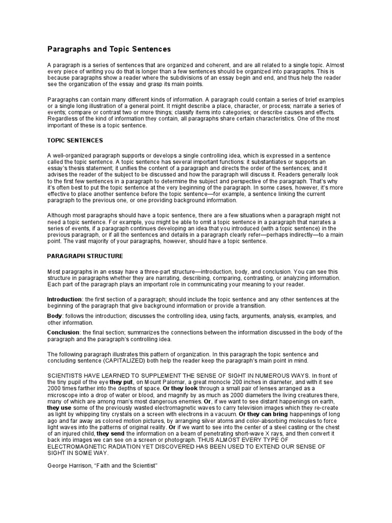 Reading 2 - Paragraphs and Topic Sentences | Download Free PDF ...
