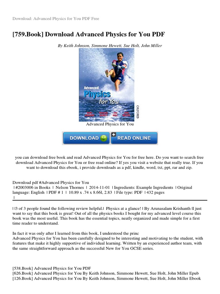 (759.book) Download Advanced Physics For You PDF: by Keith Johnson, Simmone Hewett, Sue Holt ...