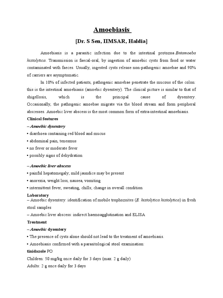 Amoebiasis: (Dr. S Sen, IIMSAR, Haldia) | PDF | Immunology | Medical ...