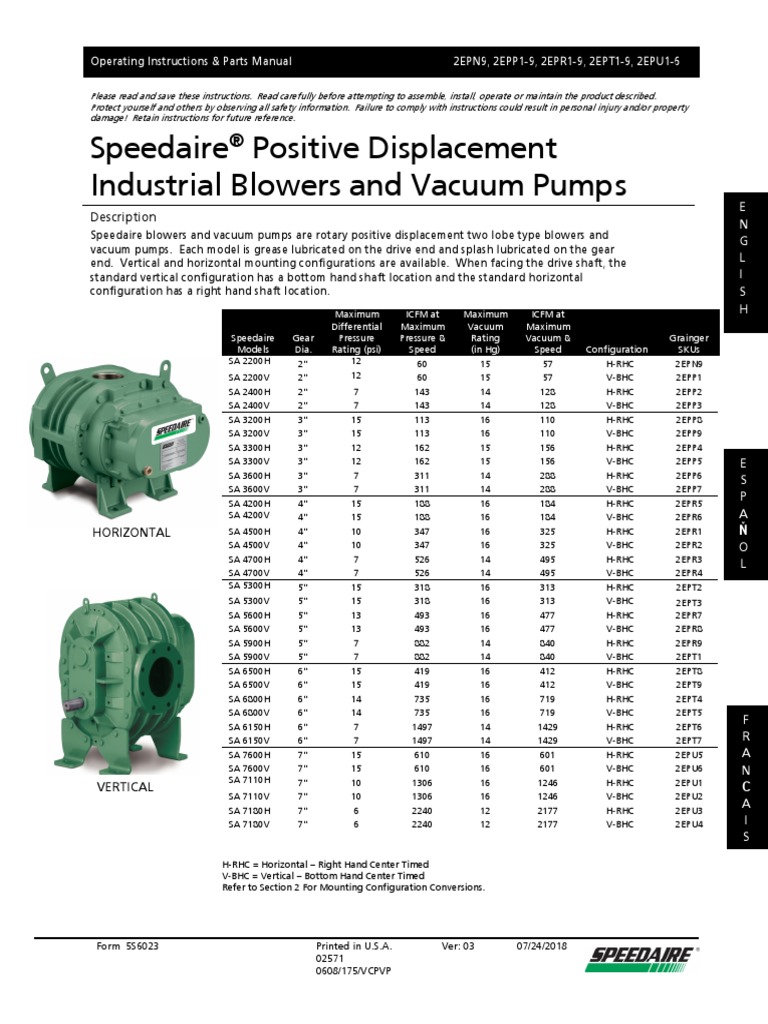 Speedaire Positive Displacement Industrial Blowers and Vacuum Pumps ...