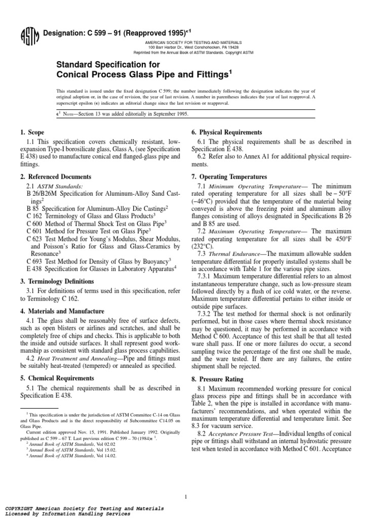 Astm C599 (1991) PDF | PDF | Engineering Tolerance | Pipe (Fluid ...