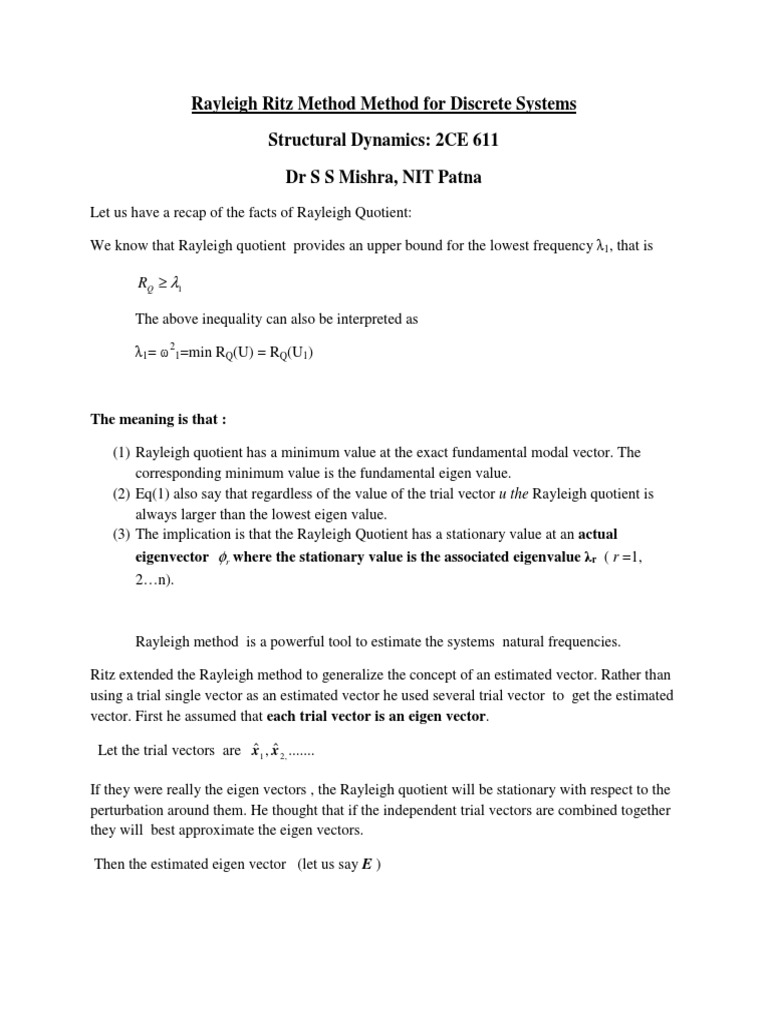 Rayleigh Ritz Method | PDF | Eigenvalues And Eigenvectors | Vector Space