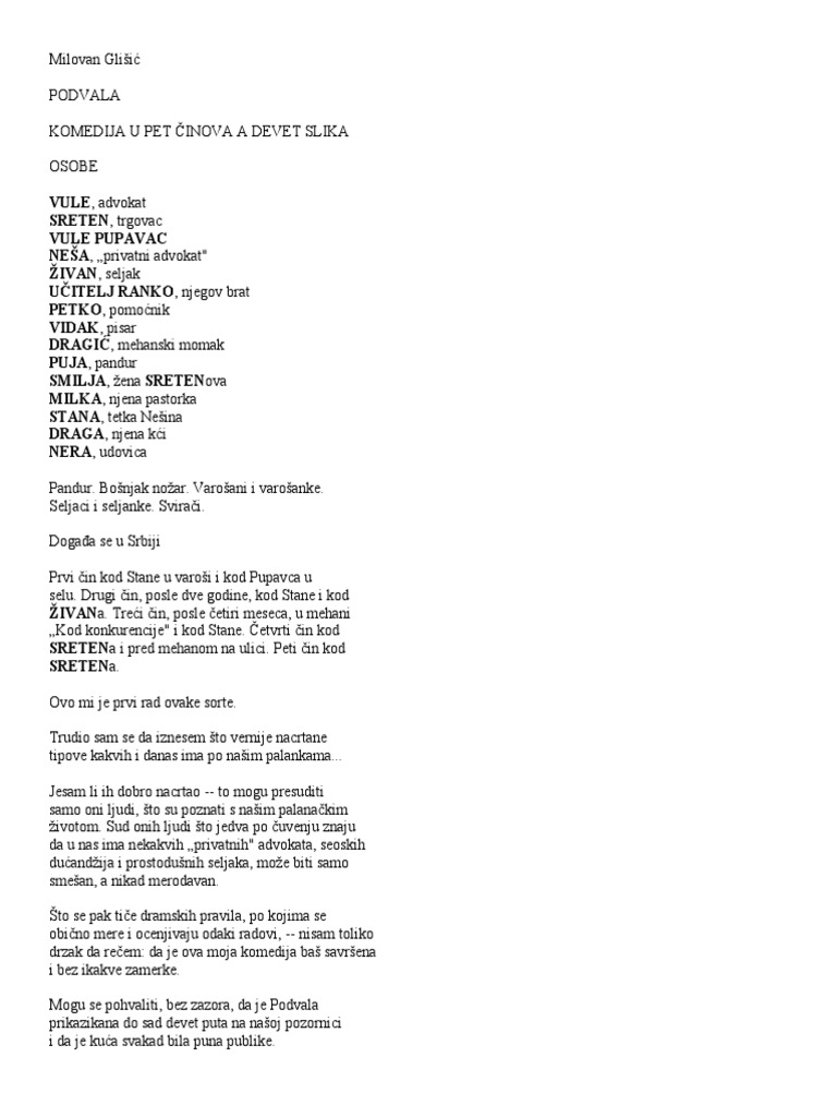 Milovan Glišić Podvala PDF | PDF