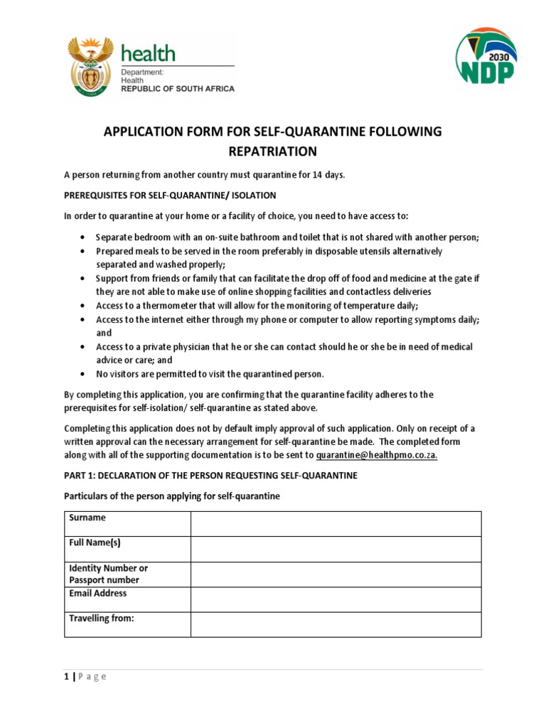 Application Form For Self Quarantine Draft 2020-07-22 V009 | PDF ...