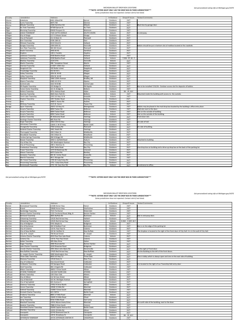 Michigan Ballot Drop Box Locations | PDF | Nature