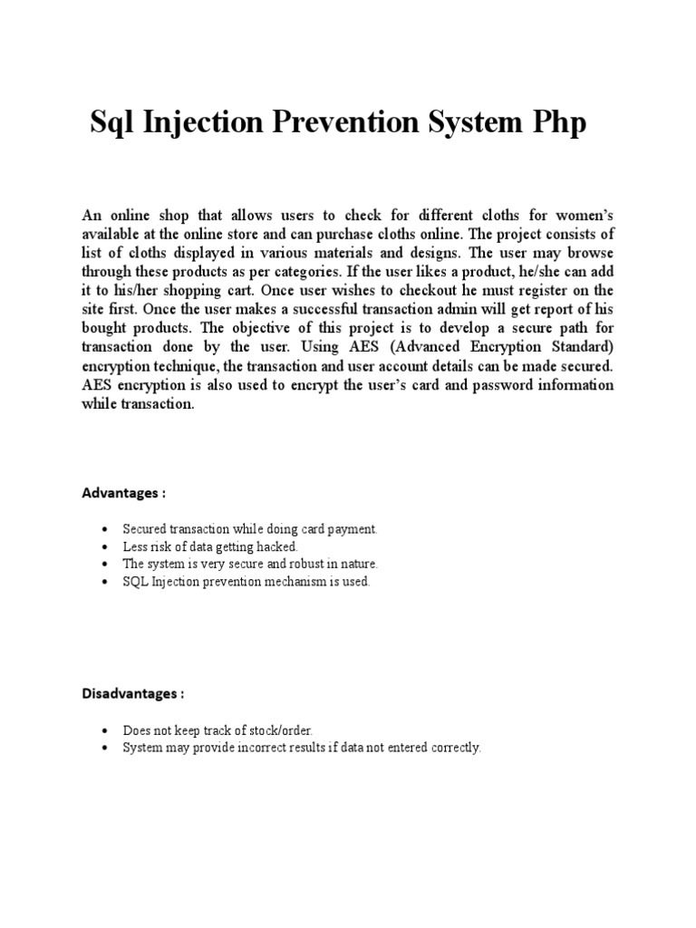 SQL Injection Prevention System PHP | PDF