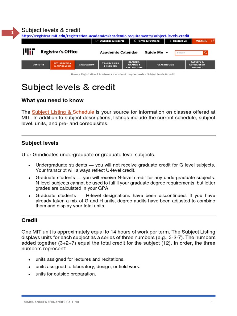 Subject Levels Credit | PDF