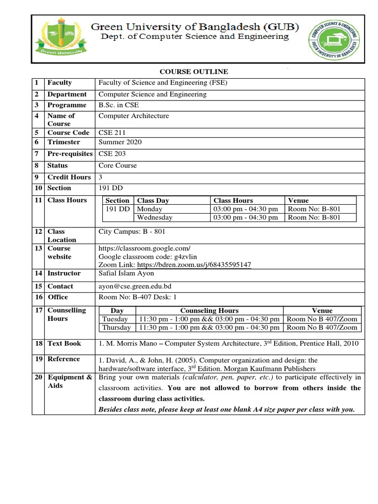 Course Outline of CSE 211 PDF | PDF | Central Processing Unit ...