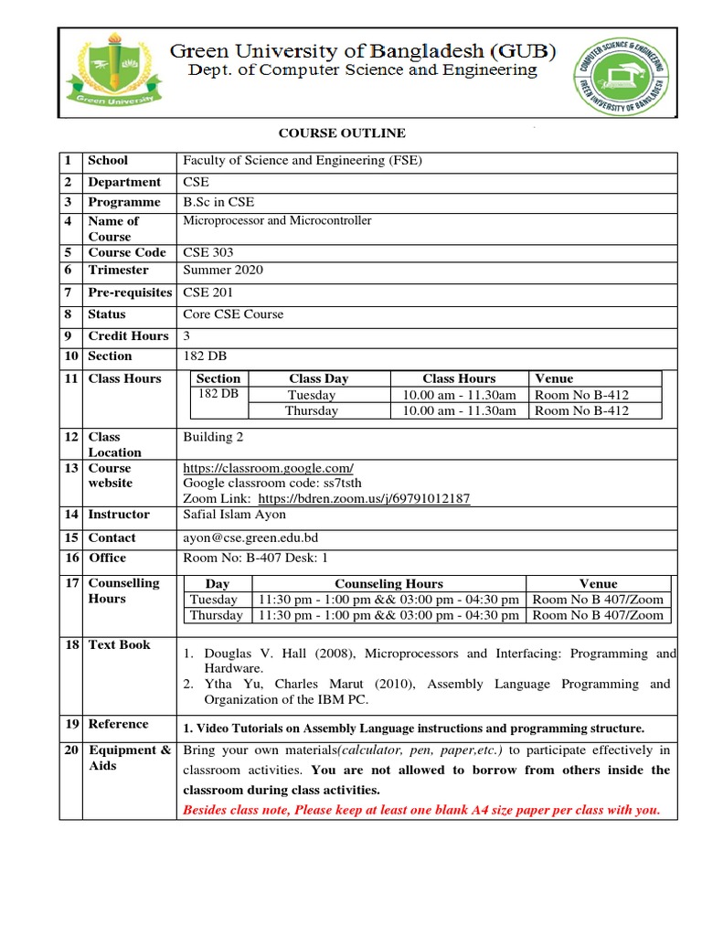 CSE 303 Microprocessor Course Syllabus | PDF | Microcomputers | Microprocessor