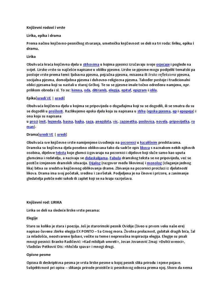 Književni Rodovi I Vrste | PDF