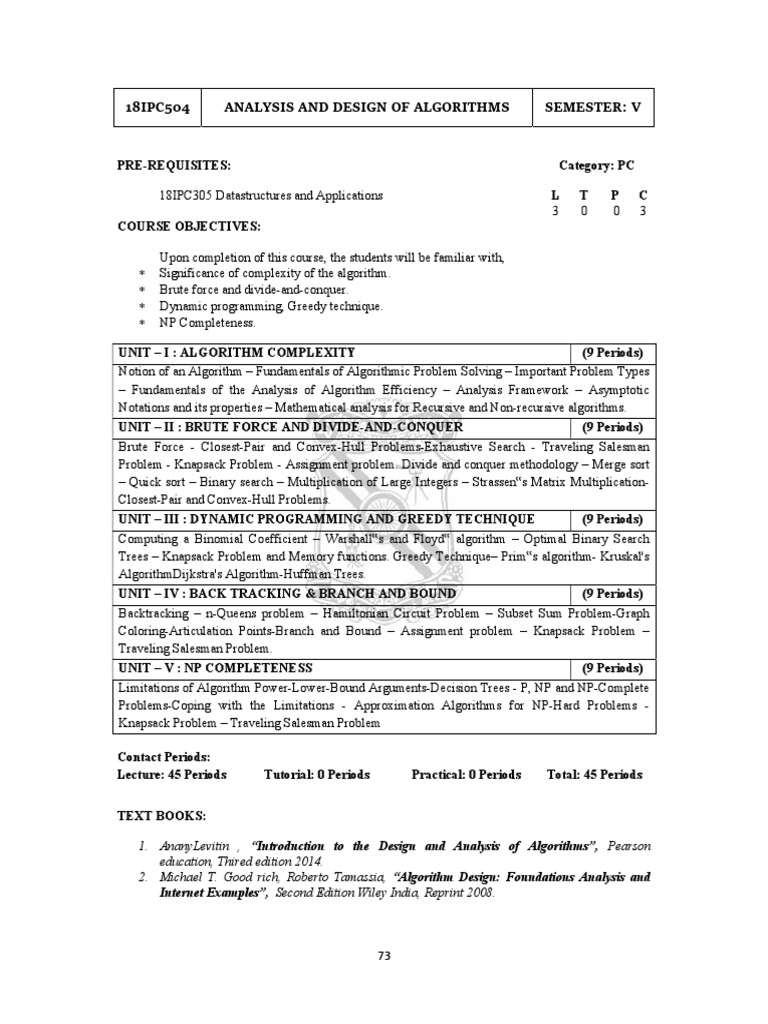 Syllabus Analysis And Design Of Algorithm Pdf Theory Of Computation Theoretical Computer