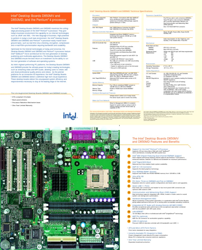 Intel Desktop Boards D850MV and D850MD, and The Pentium 4 Processor ...
