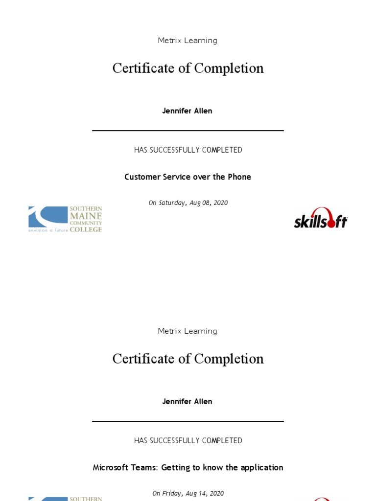 Certificate of Completion: Metrix Learning | PDF | Communication | Business