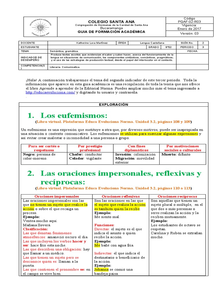 Los Eufemismos:: Colegio Santa Ana | PDF | Asunto (gramática) | Verbo