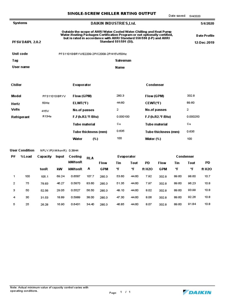 Selection Sheet PFS1101DBRYV CEWT Final Revised | PDF | Cold | Home ...