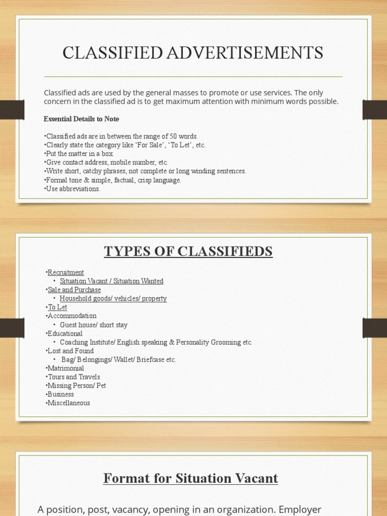 Writing Effective Classified Advertisements | PDF | Advertising ...