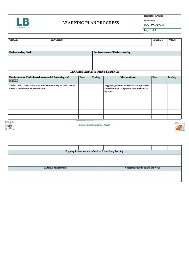 Learning Plan Progress: Performances of Understanding | PDF