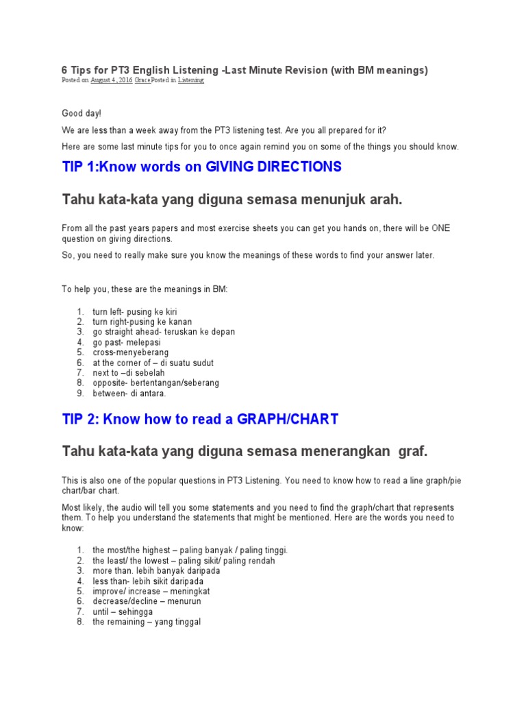 6 Tips For PT3 English Listening | PDF | Language Arts & Discipline