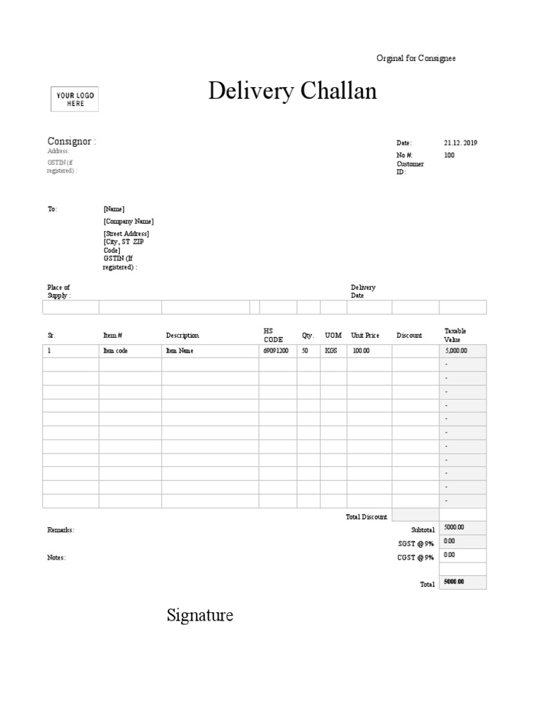 Delivery Challan Template in Word | PDF | Business | Market (Economics)