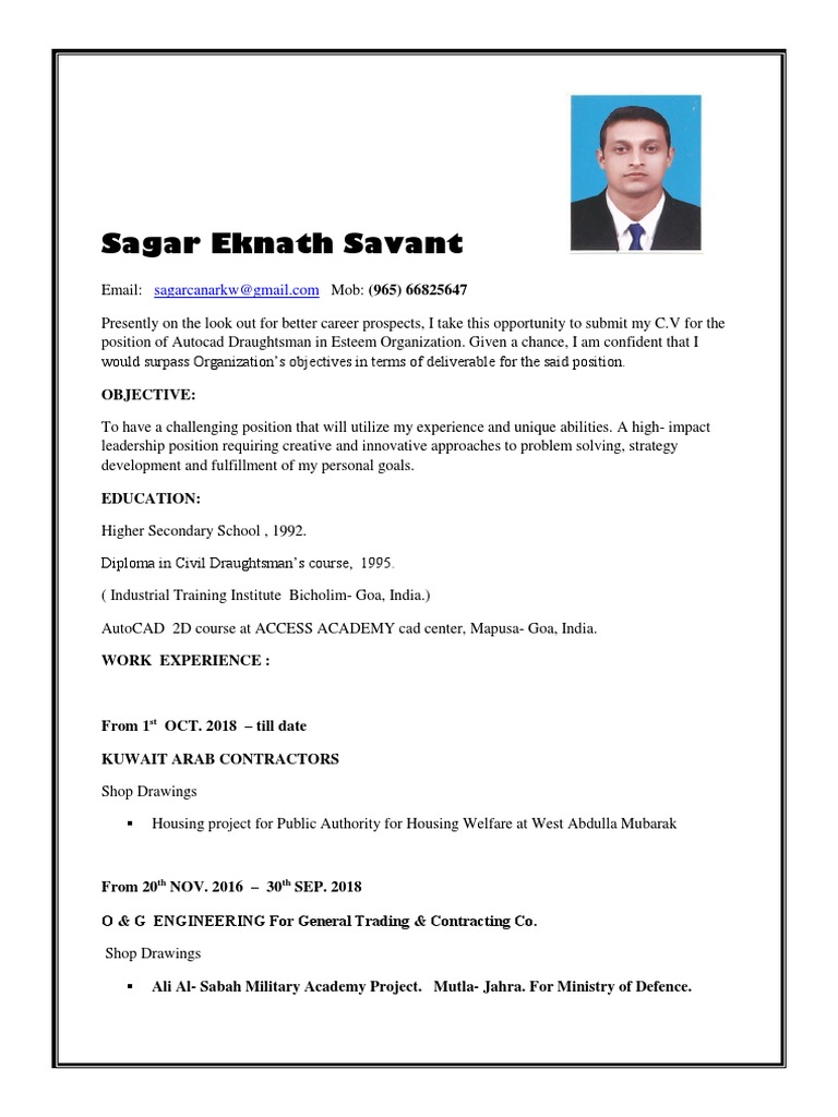 CV Draftsman Sagar CV | PDF | Kuwait | Business