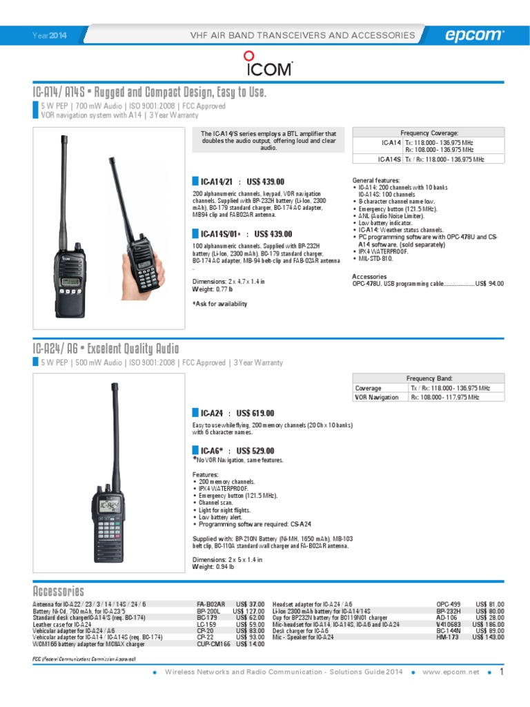 IC-A14/ A14S - Rugged and Compact Design, Easy To Use.: VHF Air Band ...