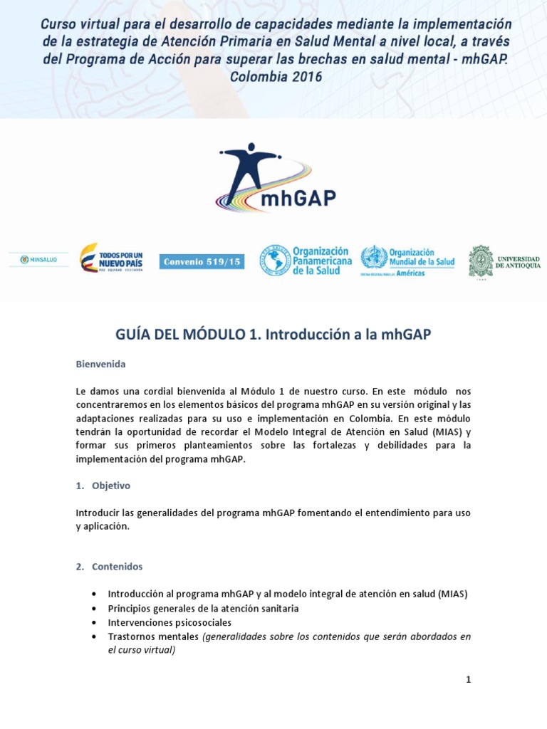 M1. Guia de Estudio mhGAP 5agosto2016 PDF | PDF | Salud mental ...