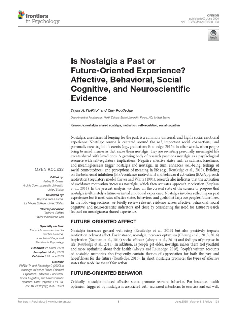 Is Nostalgia Past or Future Oriented | PDF | Nostalgia | Affect ...