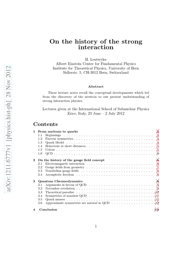 On The History of The Strong Interaction | PDF | Quantum Chromodynamics ...