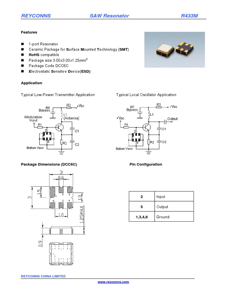R433M SAW Resonator Datasheet | PDF | Electrostatic Discharge ...