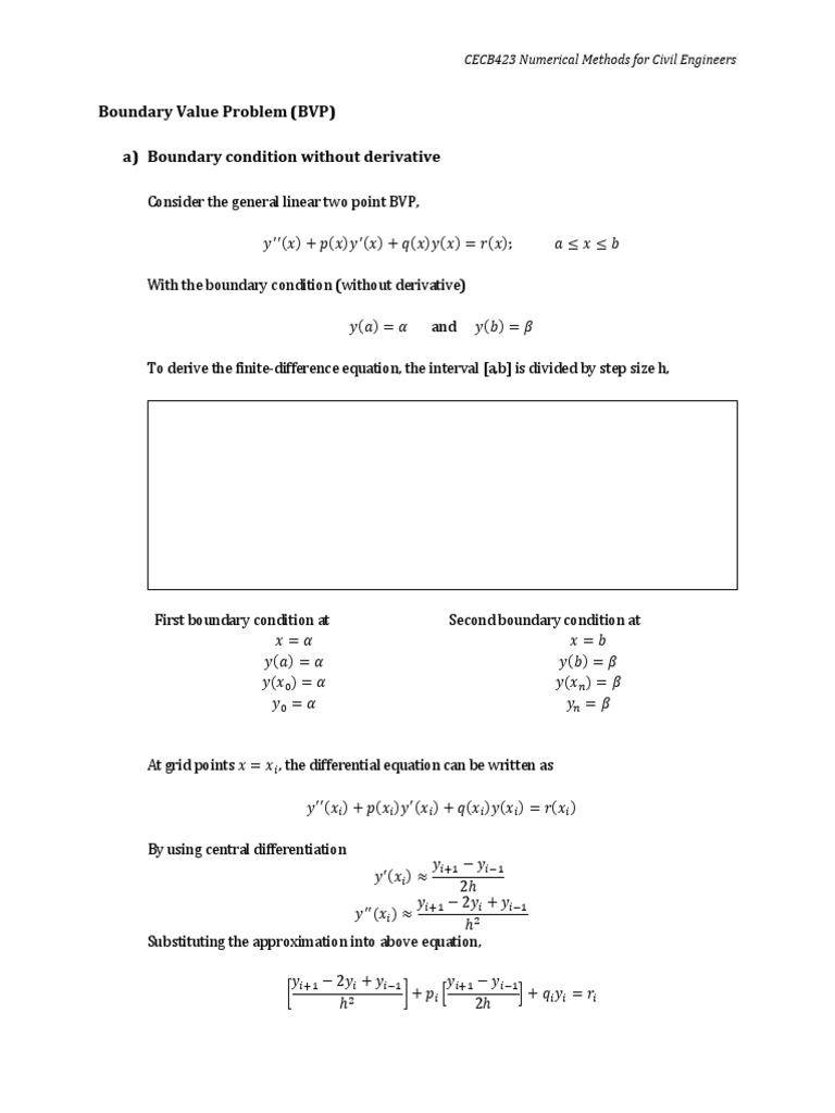 Boundary Value Problem (BVP) A) Boundary Condition Without Derivative ...