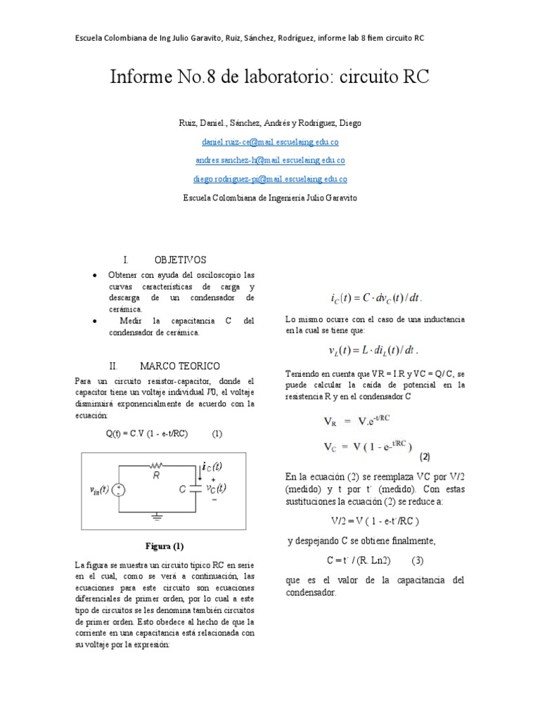Circuito RC | PDF | Condensador | Resistencia Eléctrica y Conductancia