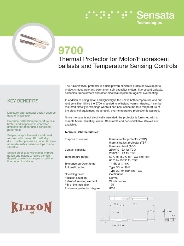 Klixon® 9700 Protector | PDF | Equipment | Electrical Components