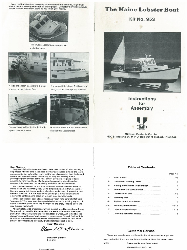 Midwest Maine Lobsterboat 953 Instructions | PDF