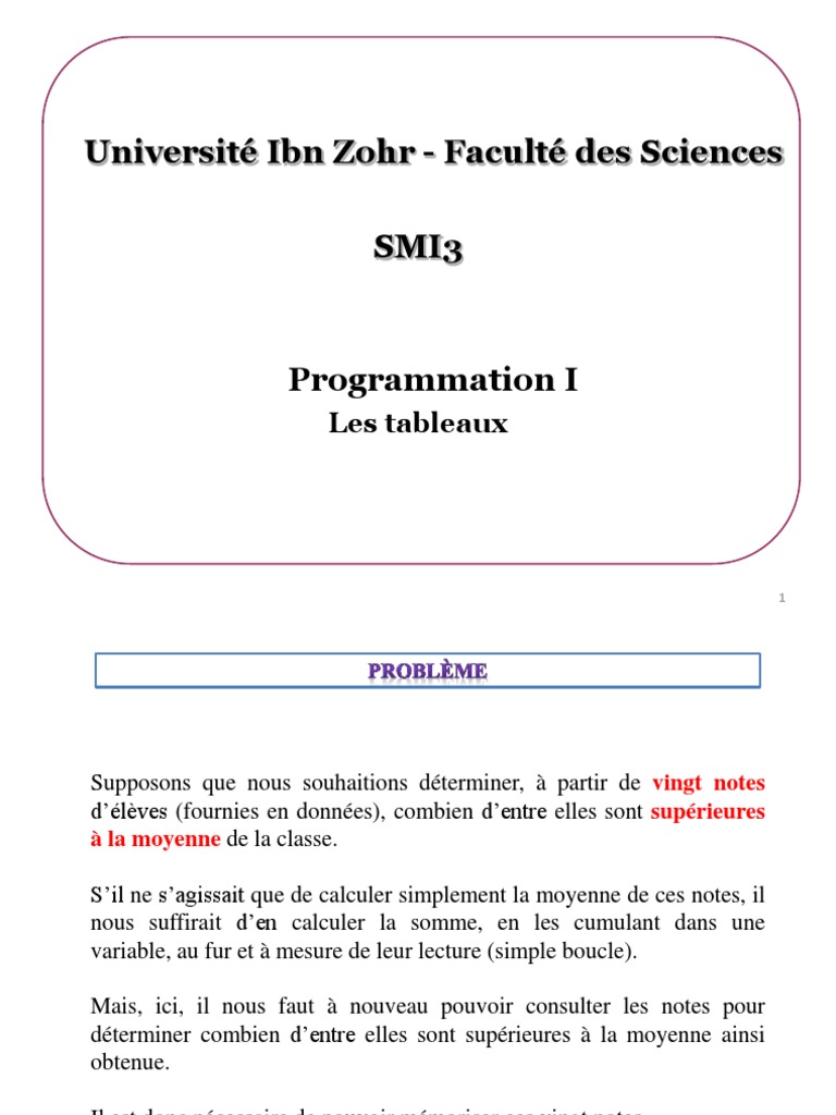 Chap 2 - Les Tableaux PDF | PDF | Tableau (structure de données) | Variable (informatique)
