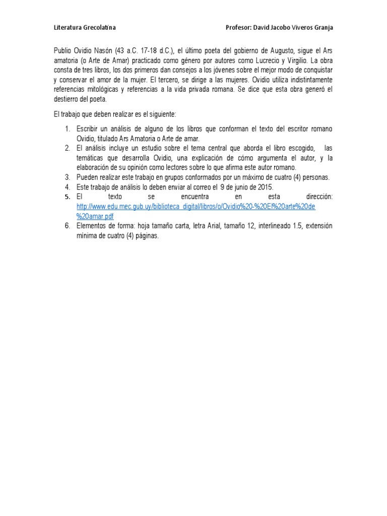 Pautas para Analisis Ars Amatoria de Ovidio | PDF