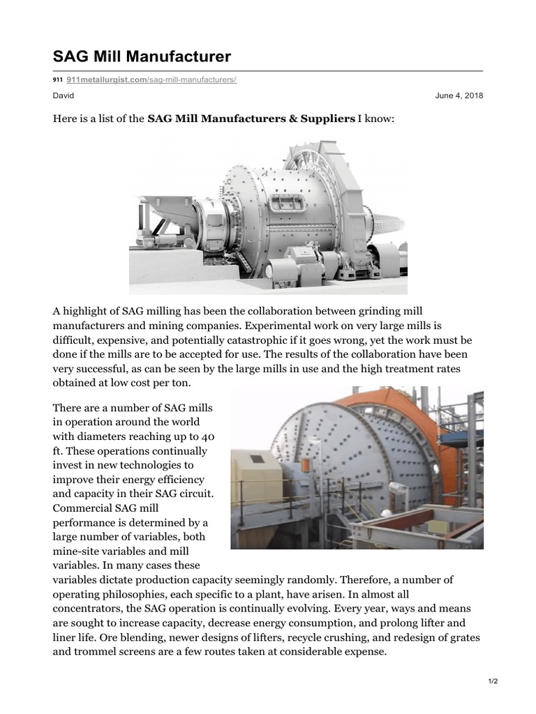 SAG Mill Manufacturers and Innovations | PDF | Technology & Engineering