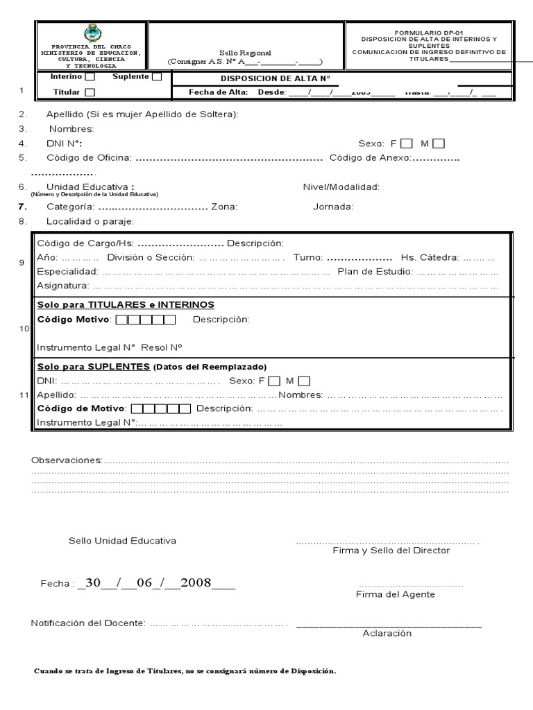 04-Formulario Disposición de Alta DP-01 | PDF