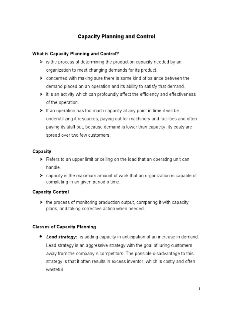 Capacity Planning and Control | PDF | Outsourcing | Planning