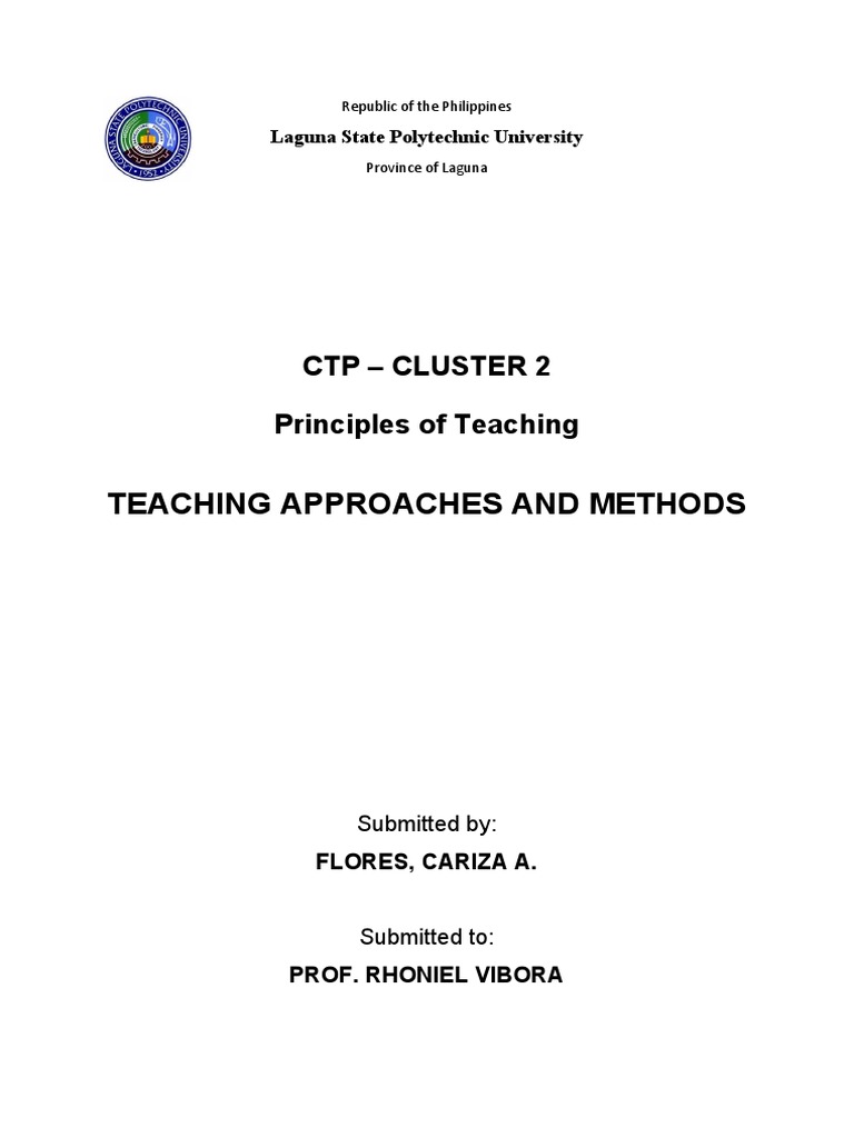 Teaching Approaches and Methods: CTP - Cluster 2 Principles of Teaching ...