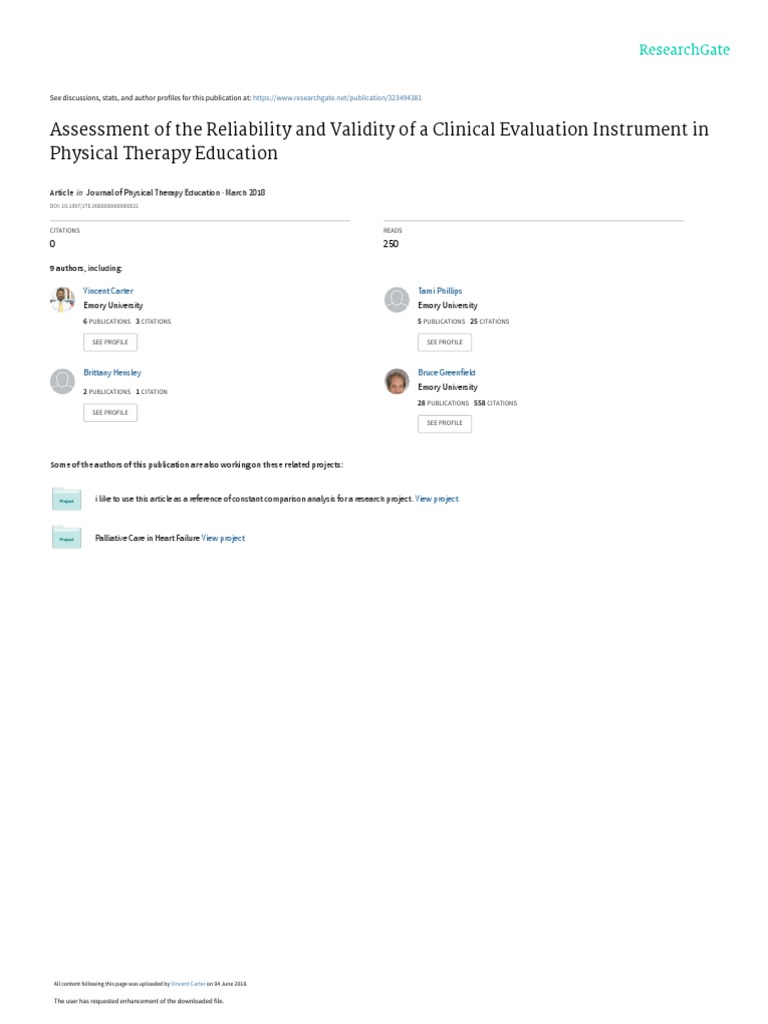 Assessment of The Reliability and Validity of A Clinical Evaluation Instrument in Physical ...