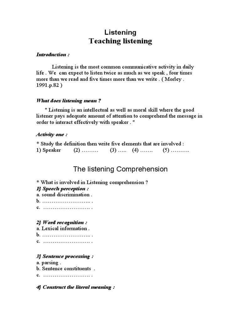Teaching Listening | PDF | Reading Comprehension | Neuropsychology