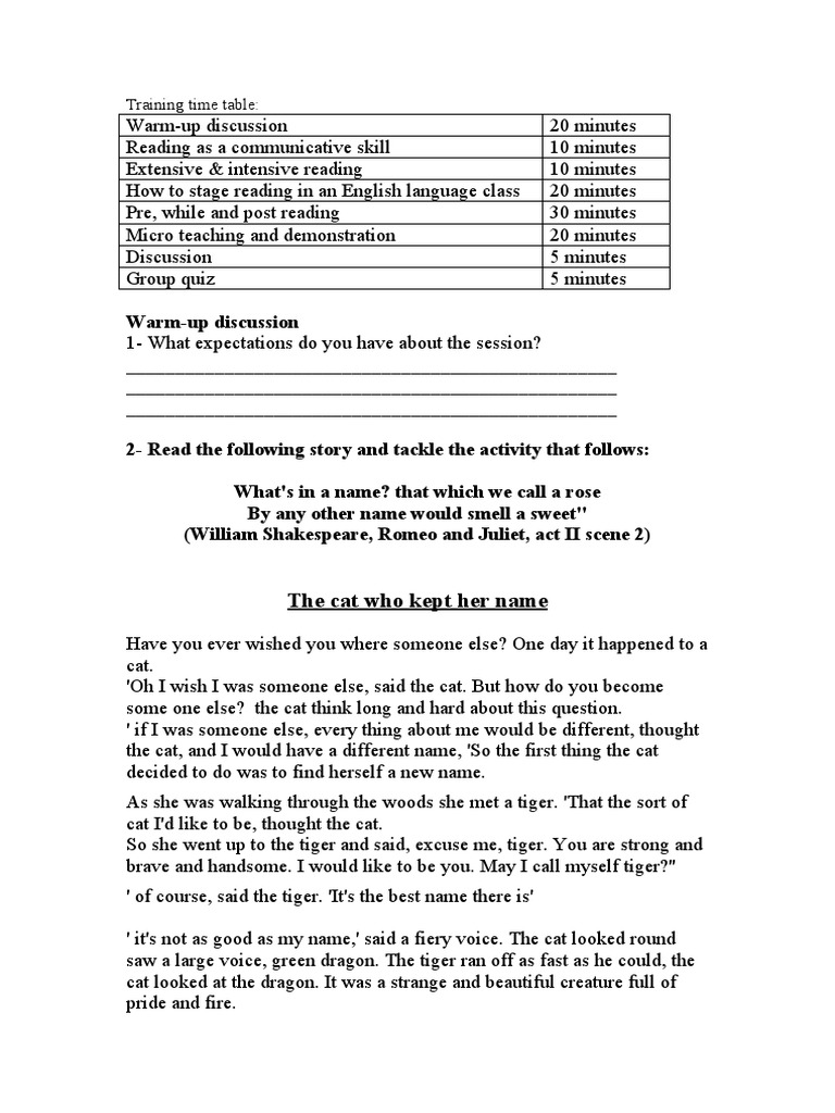 Warm-Up Discussion: The Cat Who Kept Her Name | PDF | English Language ...
