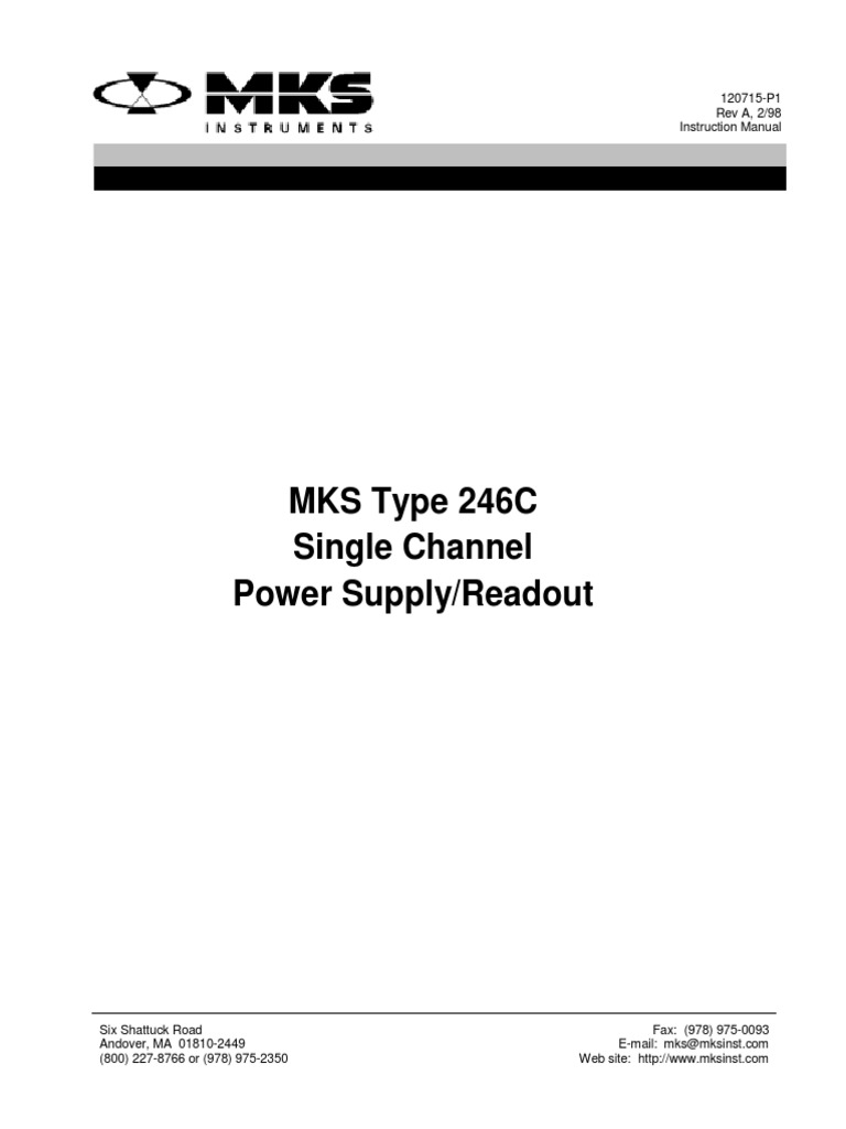 MKS Type 246C Single Channel Power Supply/Readout: 120715-P1 Rev A, 2/ ...