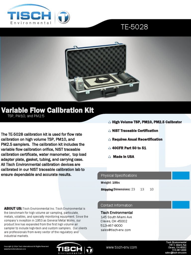 Variable Flow Calibration Kit: TSP, PM10, and PM2.5 | PDF | Calibration ...