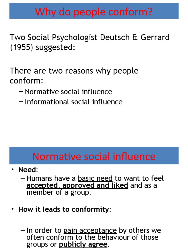 Why People Conform: Normative & Informational Social Influence | PDF ...