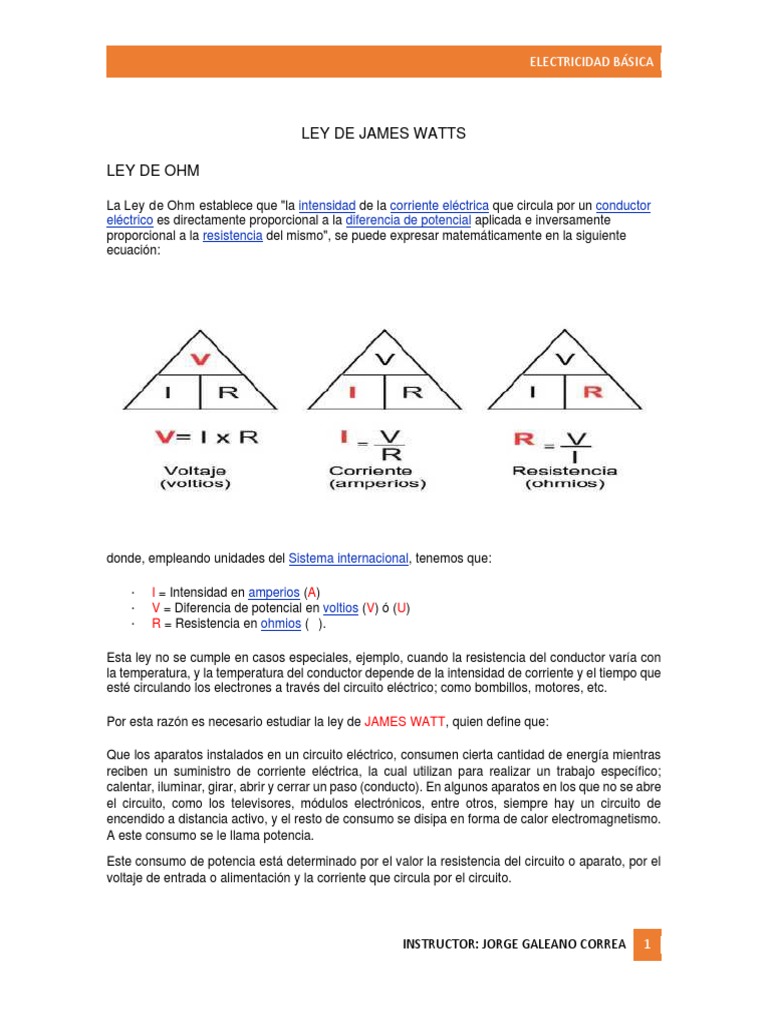 LEY DE JAMES WATTS-ejercicios PDF | PDF | Resistencia Eléctrica y ...